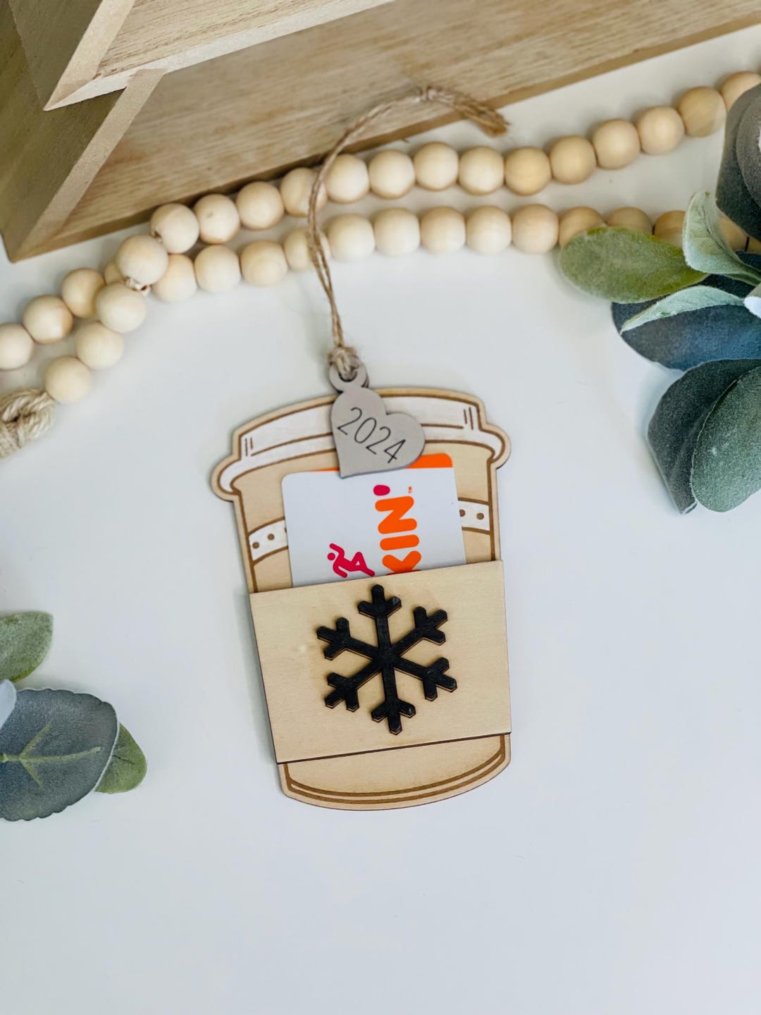 Coffee Cup Personalized Gift Card Holder Ornament, Wood Coffee Cup ...
