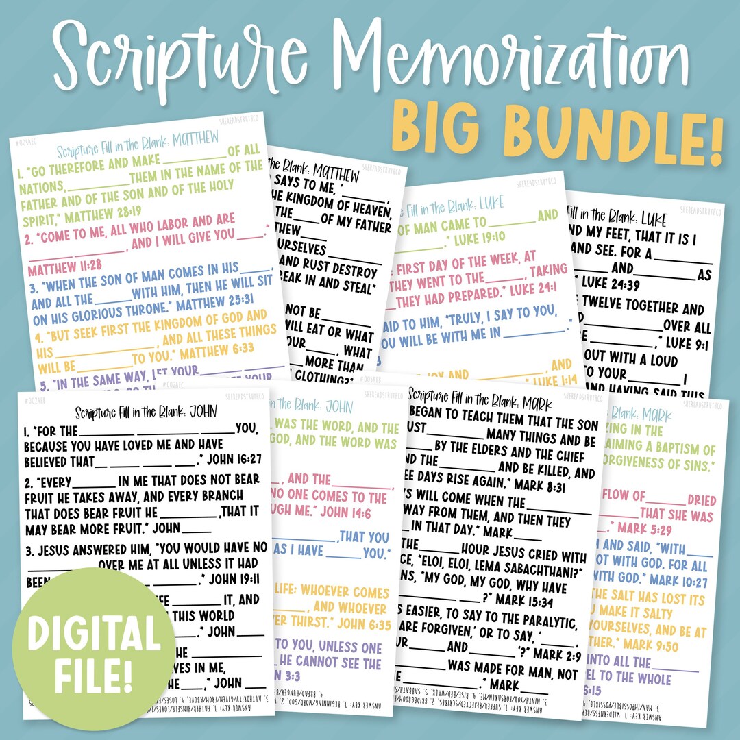 PRINTABLE Gospel BIG Bundle Scripture Fill in the Blank, Scripture ...