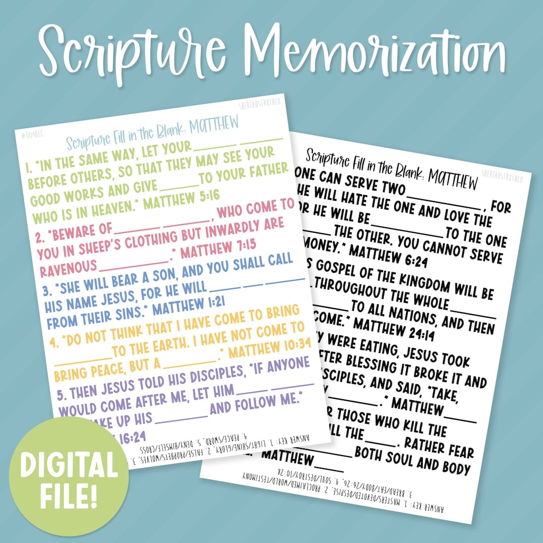 PRINTABLE Matthew (B) Scripture Fill in the Blank, Scripture ...