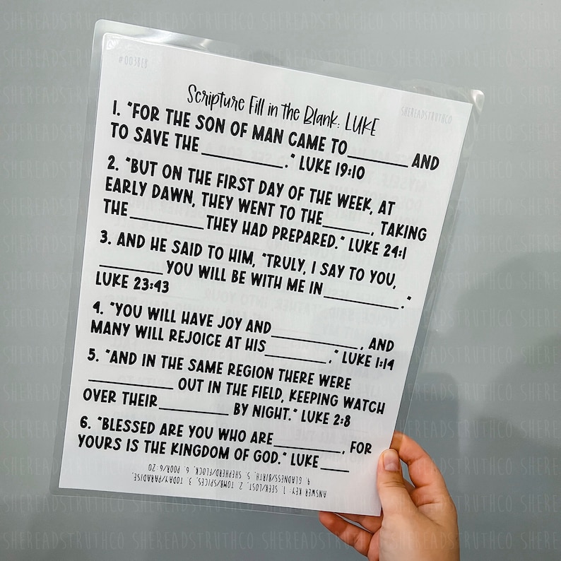 PRINTABLE Luke (A) Scripture Fill in the Blank, Scripture Memorization ...