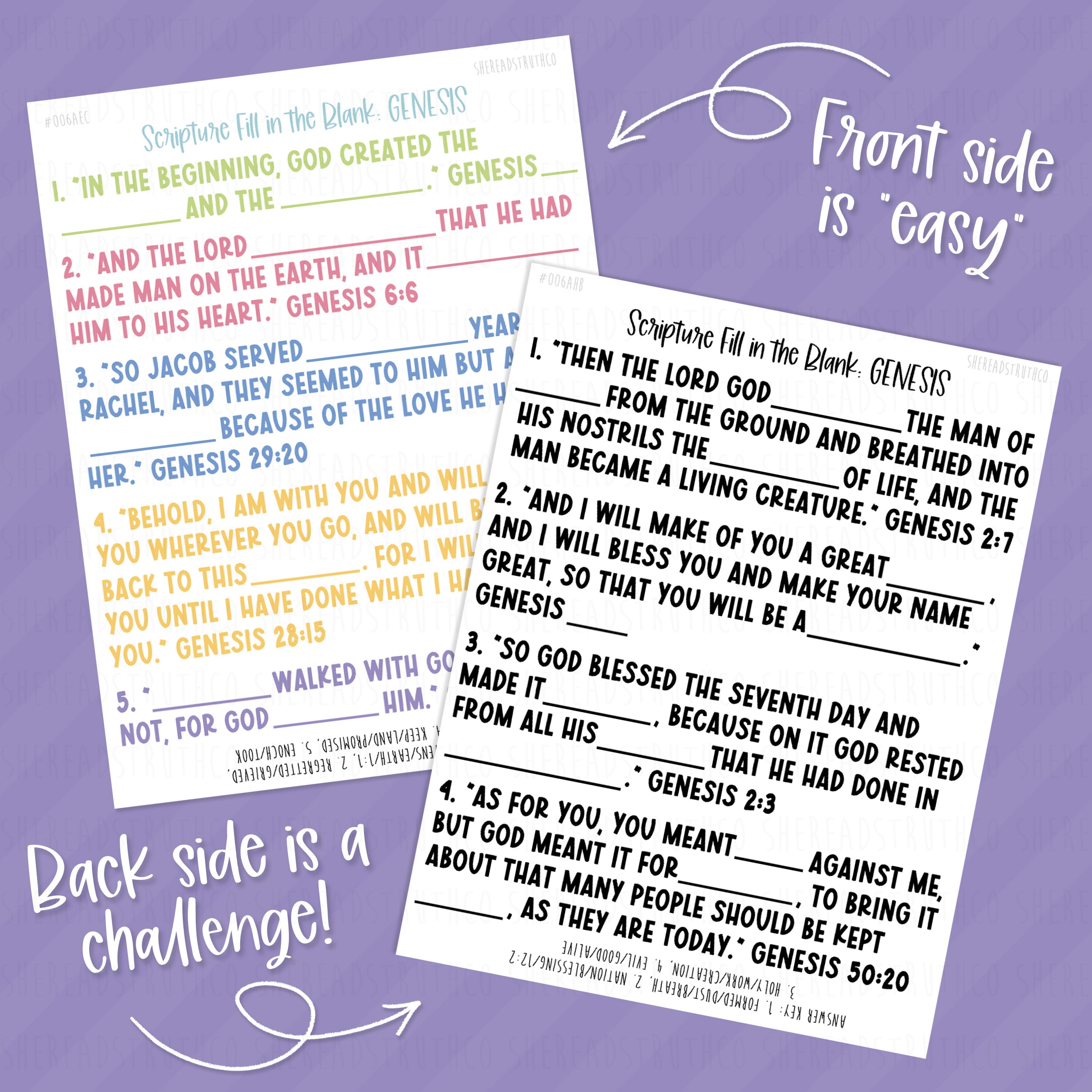 PRINTABLE Genesis (A) Scripture Fill in the Blank, Scripture ...