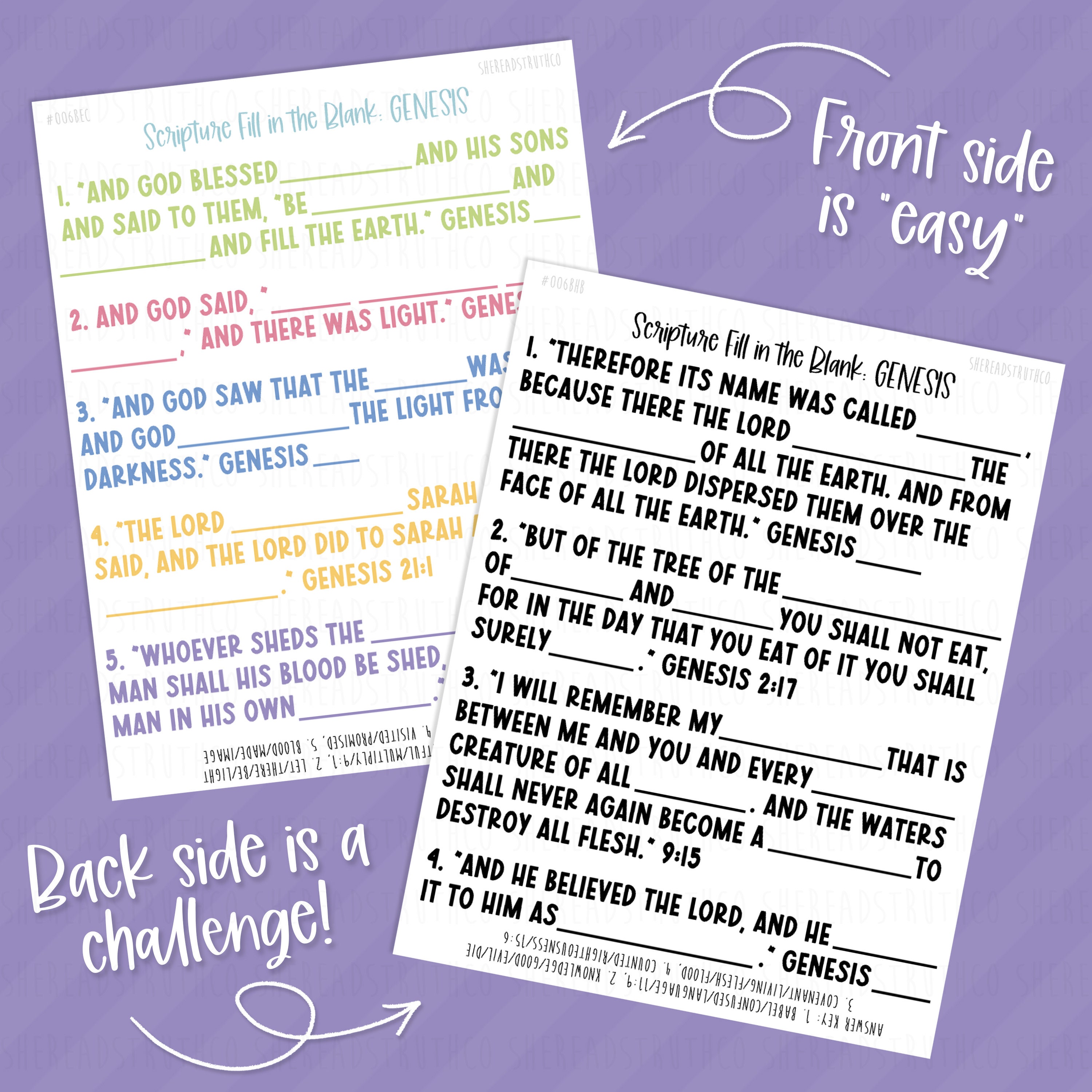 PRINTABLE Genesis BIG Bundle Scripture Fill in the Blank, Scripture ...