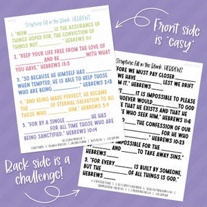 PRINTABLE Hebrews Scripture Fill in the Blank, Scripture Memorization ...