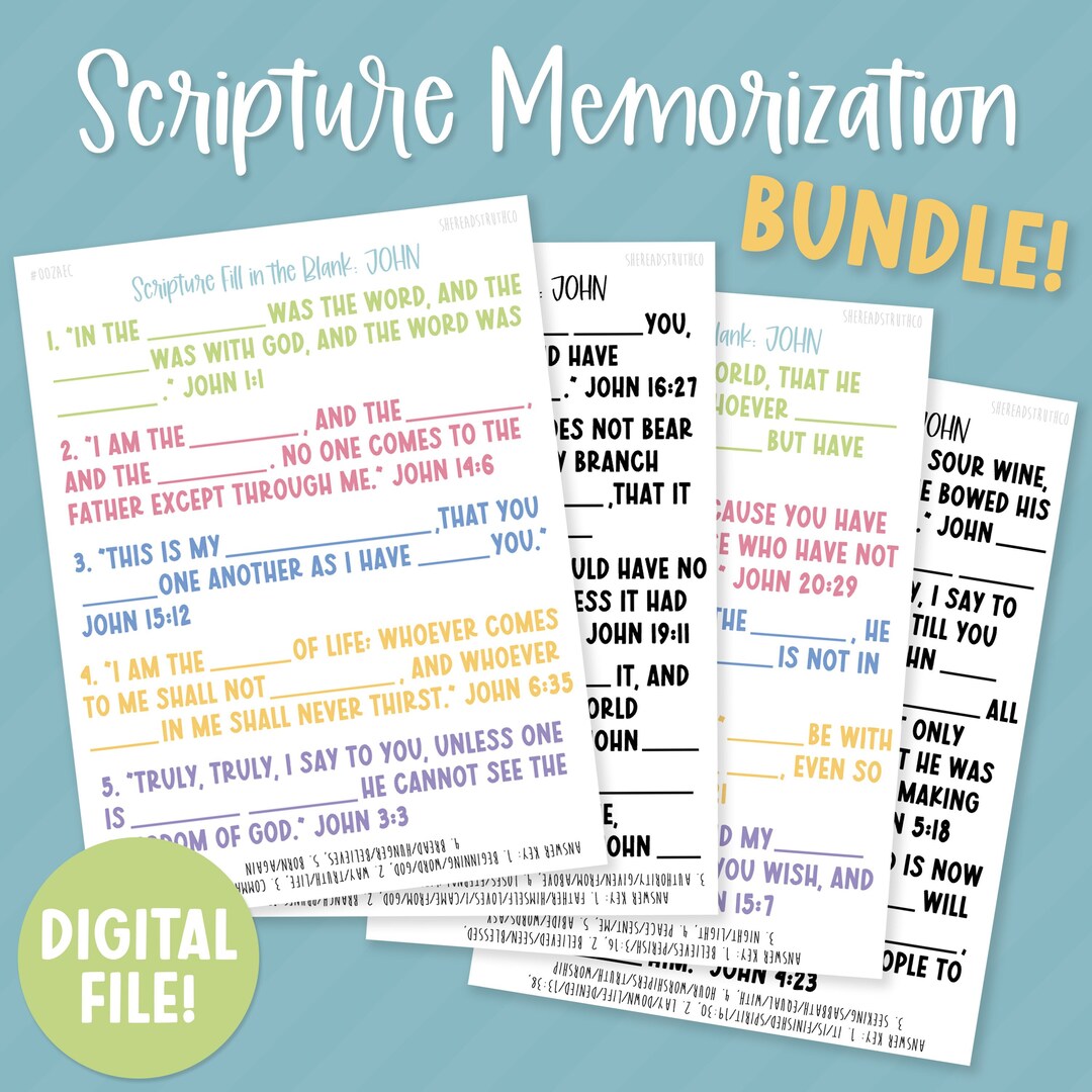 PRINTABLE John Bundle Scripture Fill in the Blank, Scripture ...
