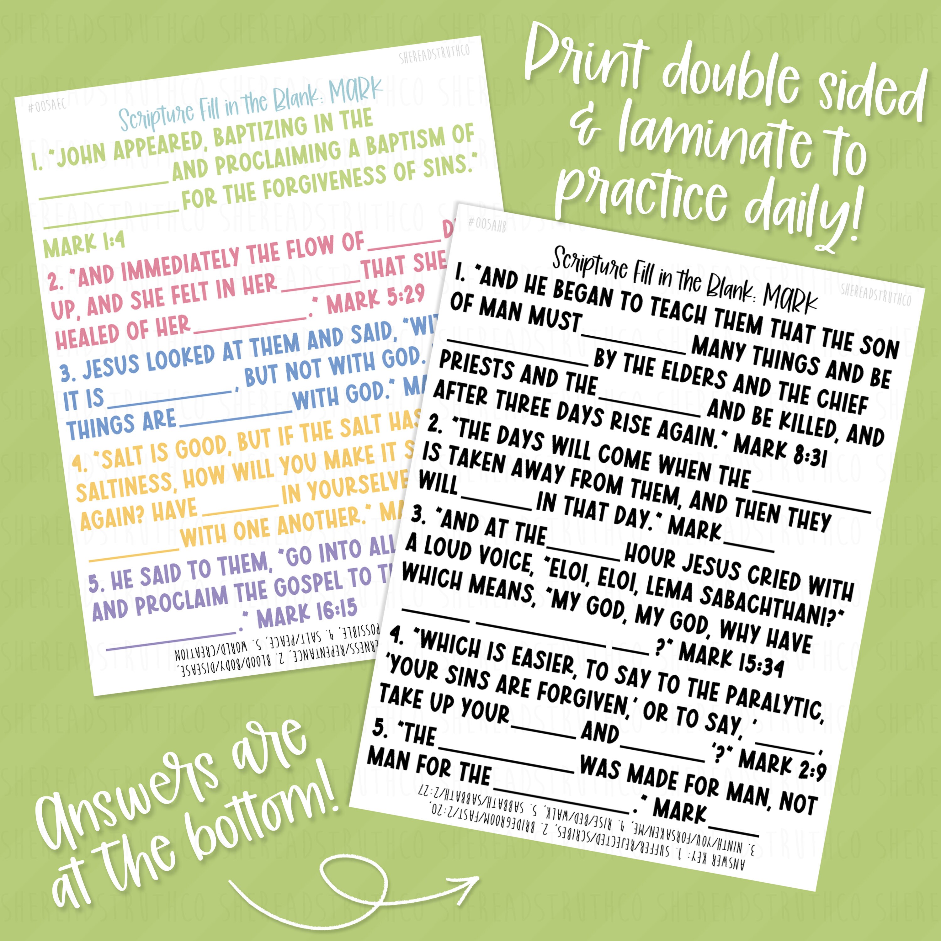 PRINTABLE Mark (A) Scripture Fill in the Blank, Scripture Memorization ...