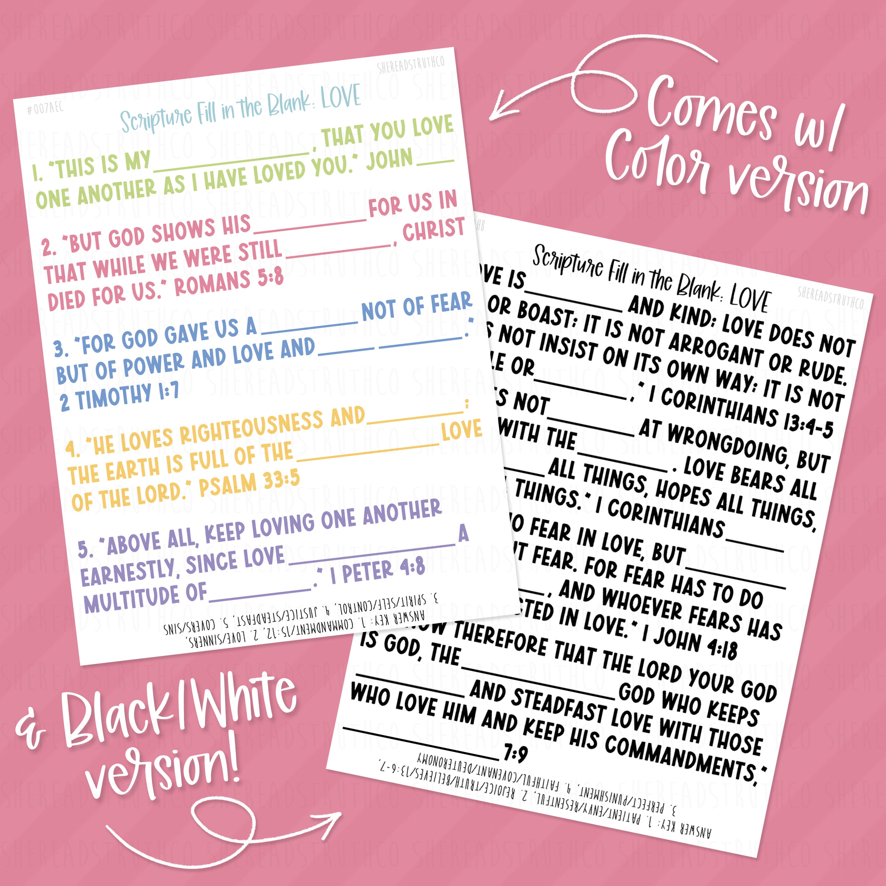 PRINTABLE Love Scriptures Fill in the Blank, Scripture Memorization ...