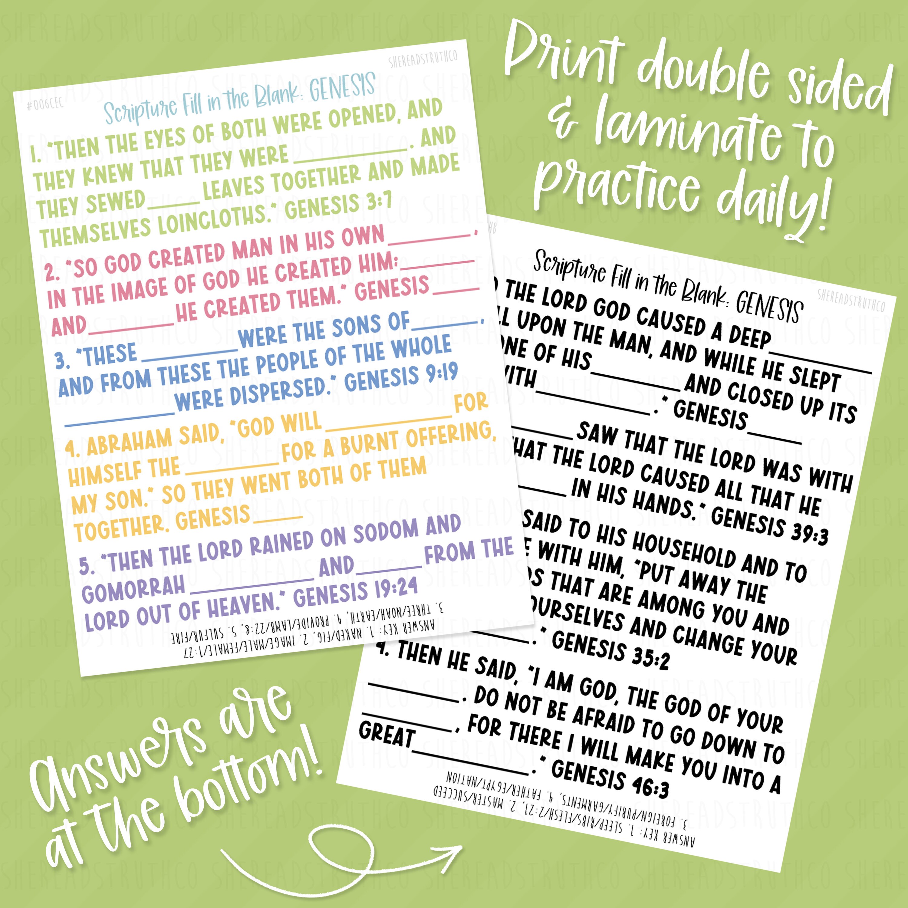 PRINTABLE Genesis BIG Bundle Scripture Fill in the Blank, Scripture ...