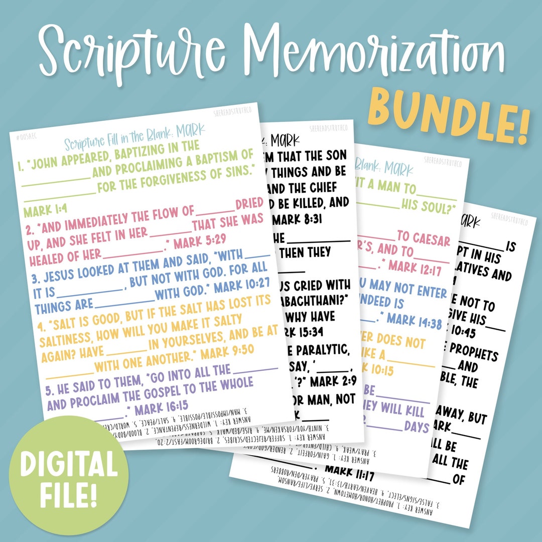 PRINTABLE Mark Bundle Scripture Fill in the Blank, Scripture ...