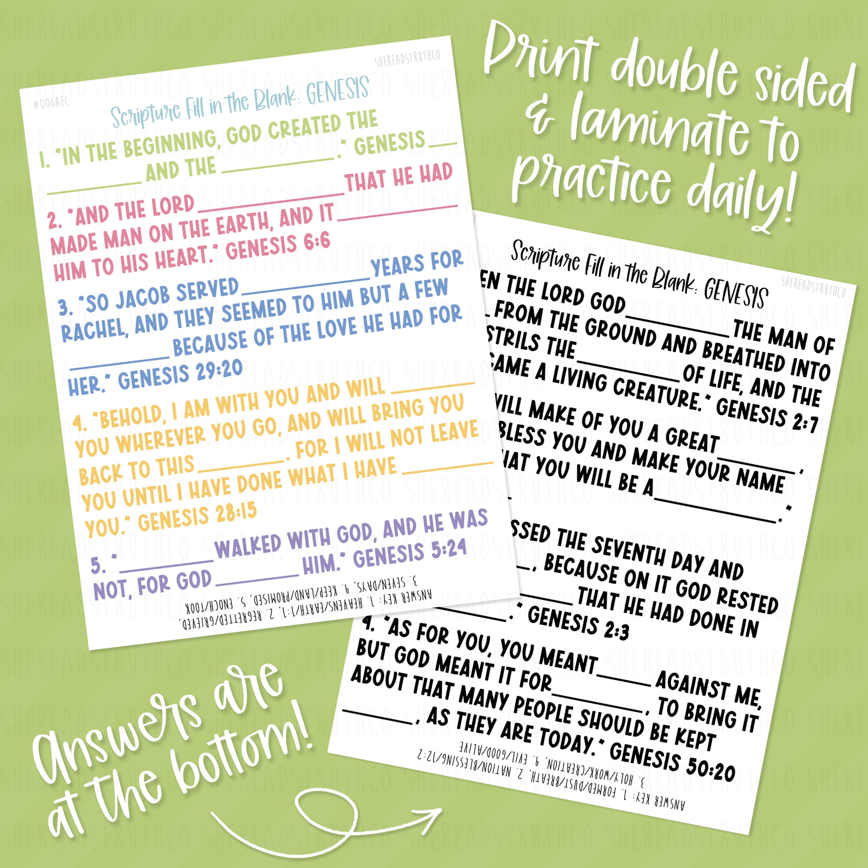 PRINTABLE Genesis (A) Scripture Fill in the Blank, Scripture ...