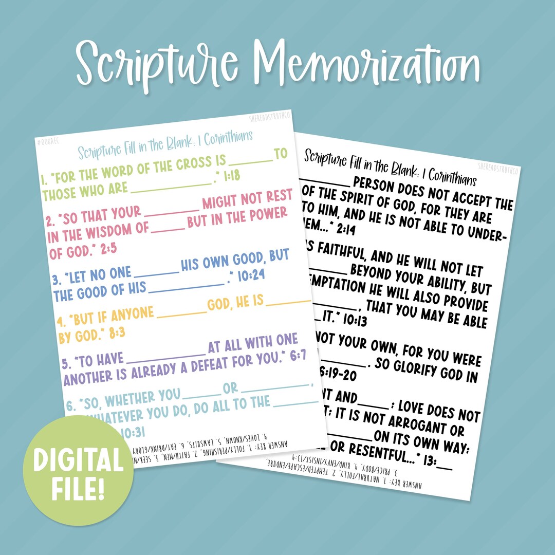 PRINTABLE 1 Corinthians Scripture Fill in the Blank, Scripture ...