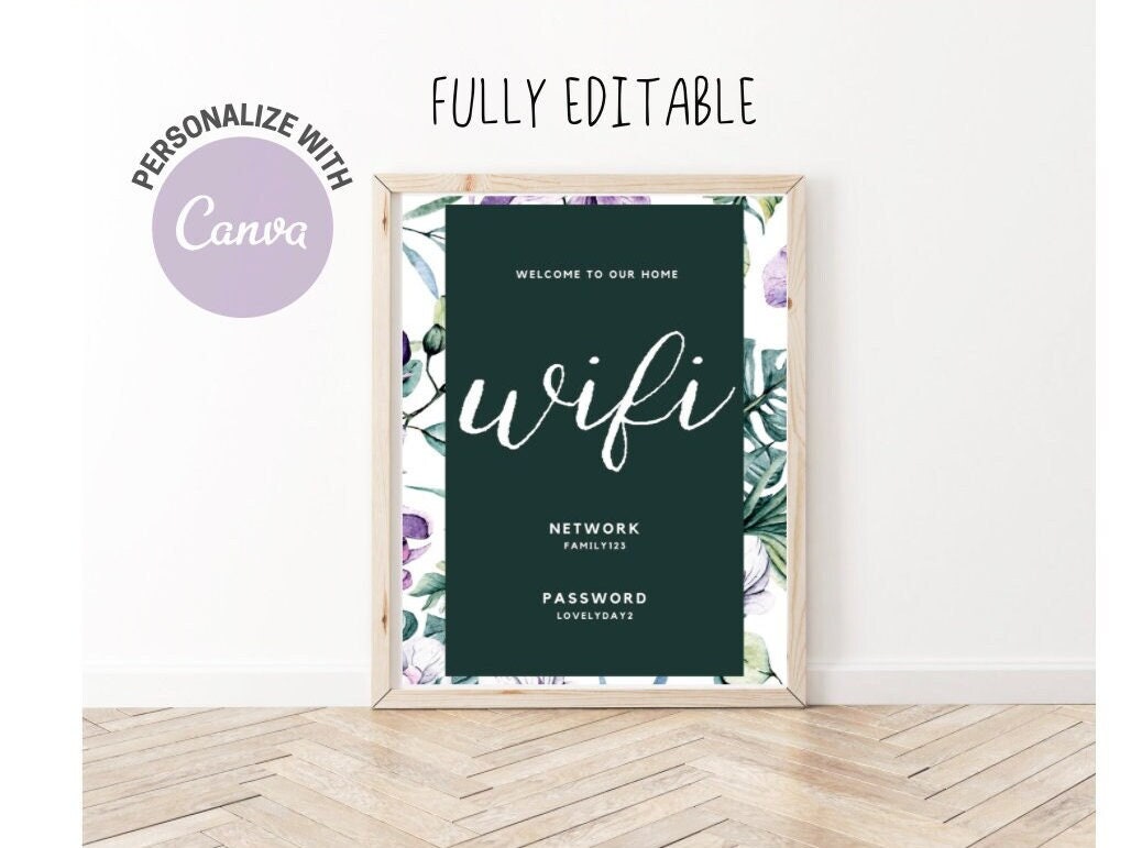 Wifi Password Template, INSTANT DOWNLOAD, Wifi Editable Template, Wifi ...
