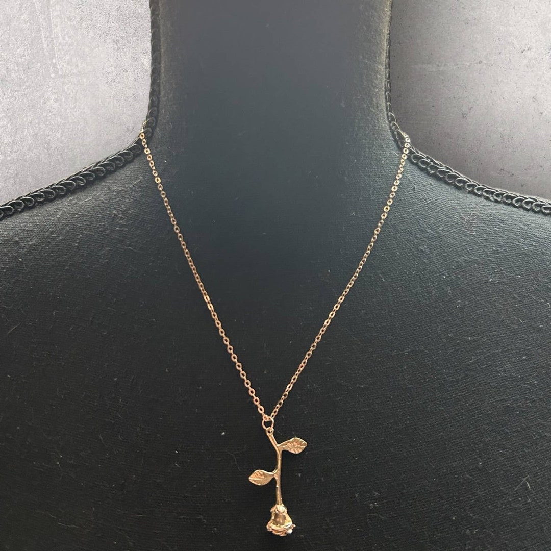 Gold Toned Rose Pendant Necklace - Etsy