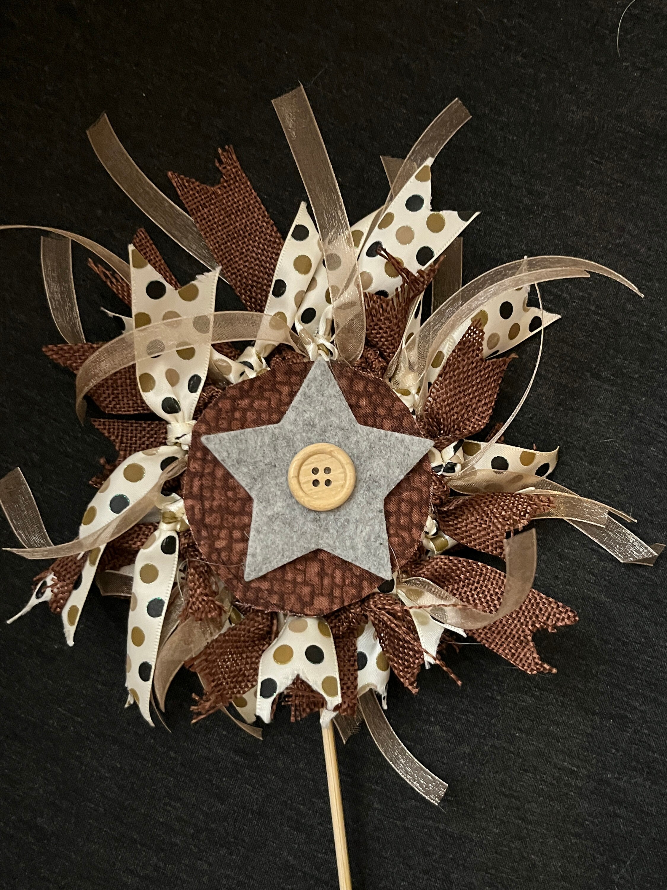 RAG RIBBON FLOWER Autumn Fall Brown Mason Jar Lid Floral on Stick - Etsy