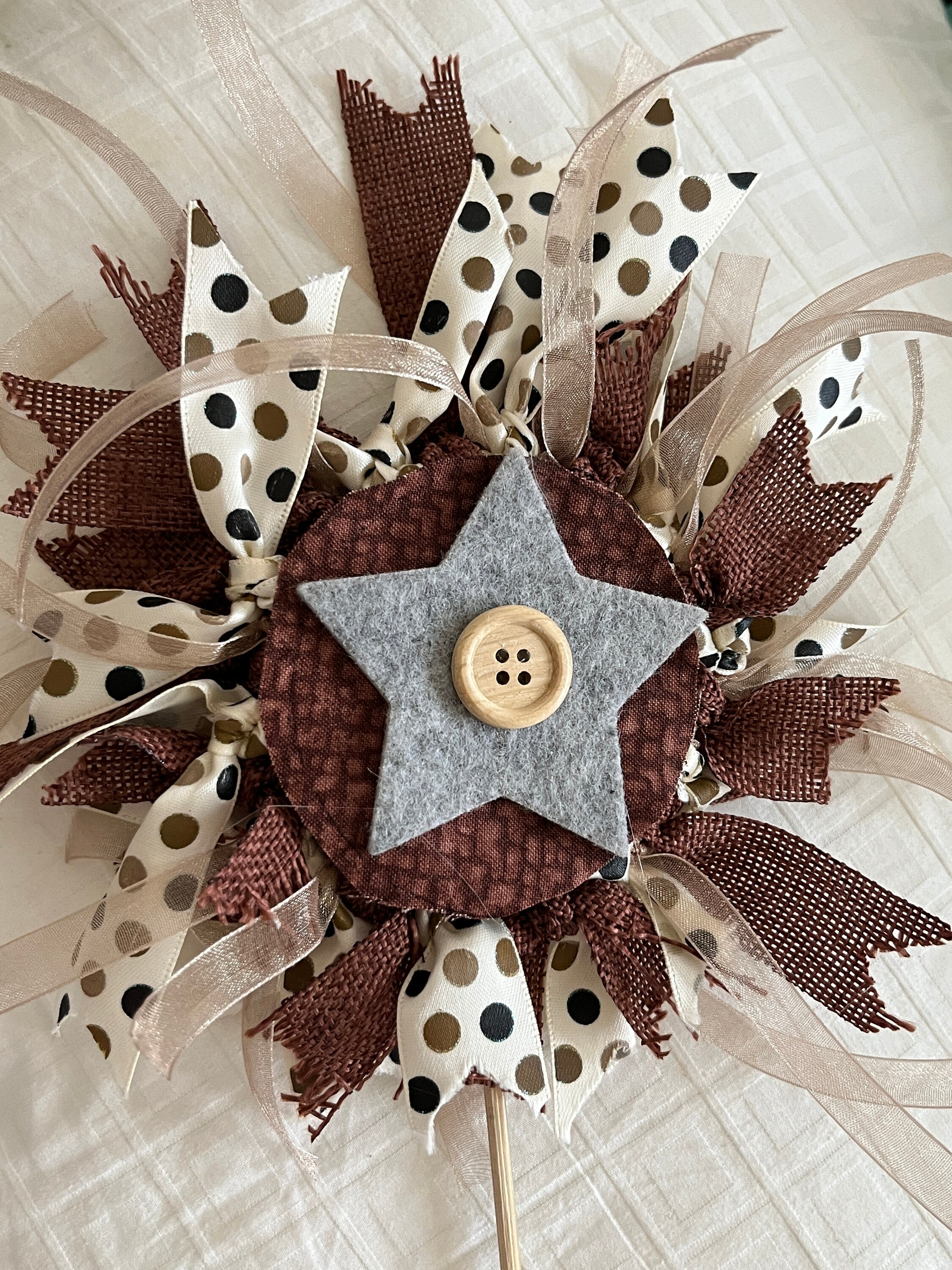 RAG RIBBON FLOWER Autumn Fall Brown Mason Jar Lid Floral on Stick - Etsy