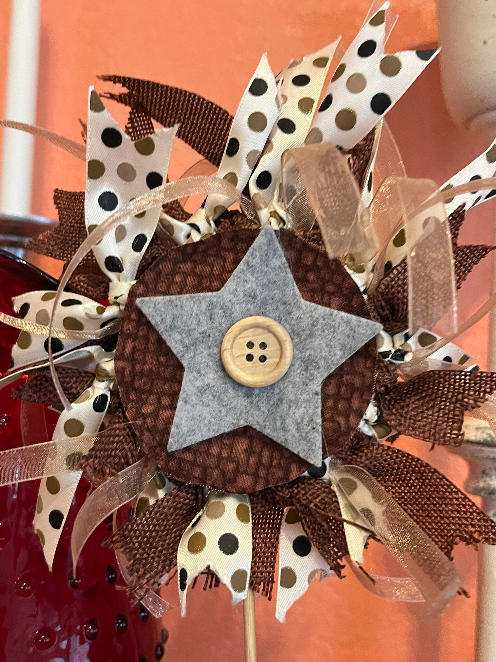 RAG RIBBON FLOWER Autumn Fall Brown Mason Jar Lid Floral on Stick - Etsy