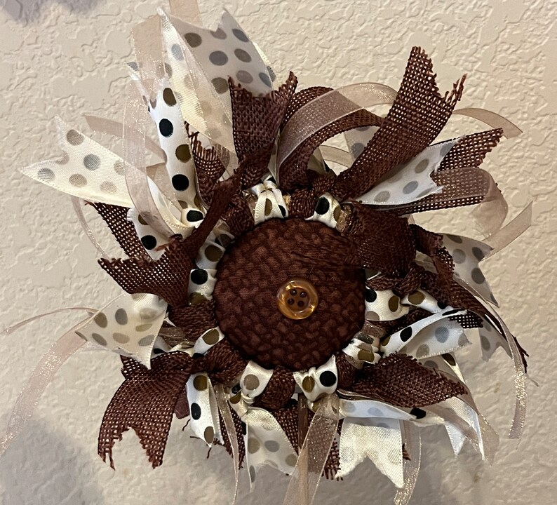 RAG RIBBON FLOWER Autumn Fall Brown Mason Jar Lid Floral on Stick - Etsy