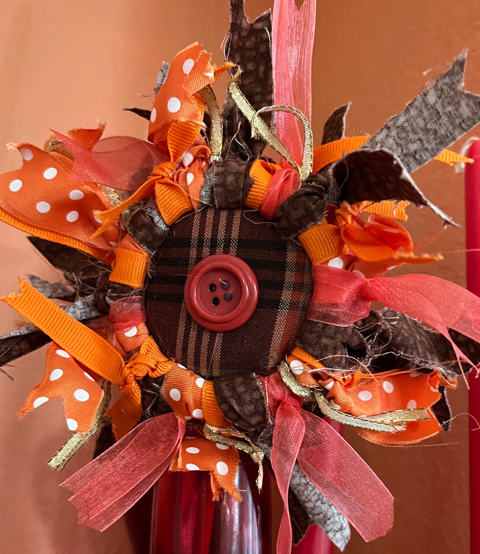 RAG RIBBON FLOWER Orange N Brown Autumn Fall Floral - Etsy