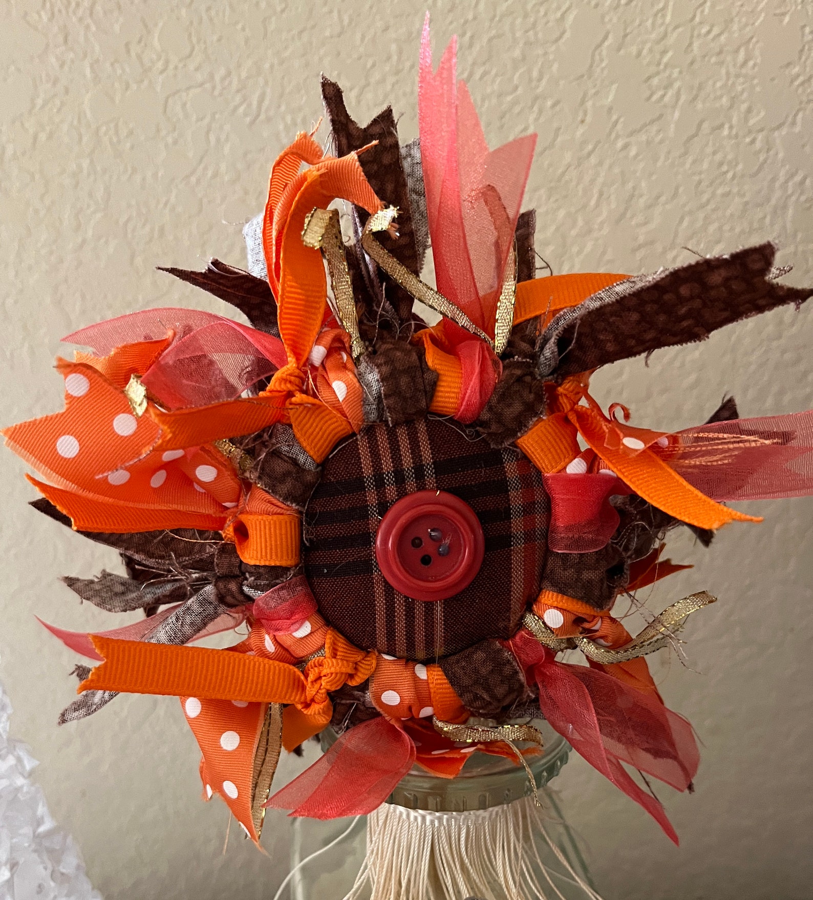 RAG RIBBON FLOWER Orange N Brown Autumn Fall Floral - Etsy