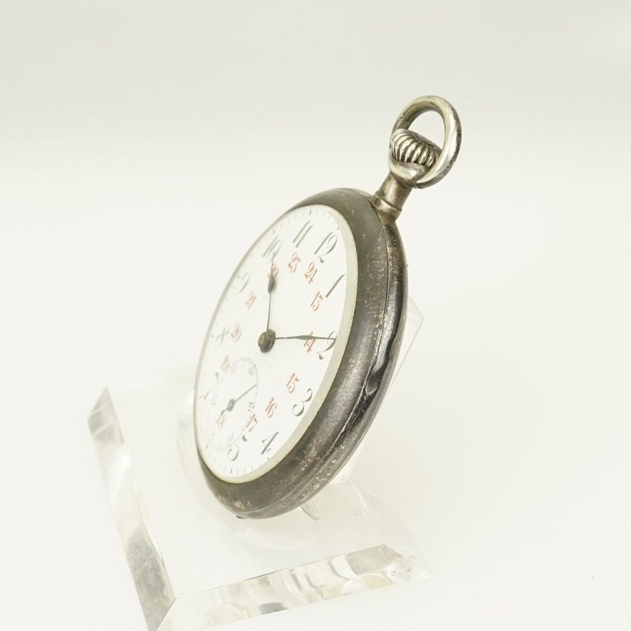 WORKING Pocket Watch Solid Silver Swiss Men's Mechanical Antique No ...