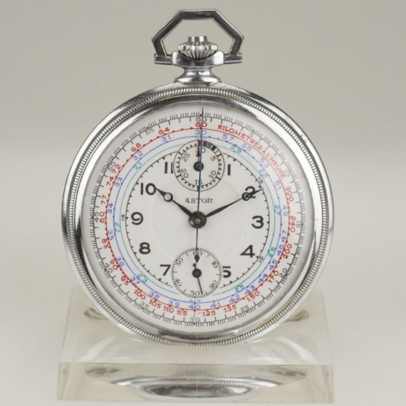 Working CHRONOGRAPH Pocket Watch Art Deko Vintage Ant… - Gem