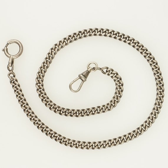 Rare! SOLID SILVER Pocket Watch CHAIN Men's Antique f… - Gem
