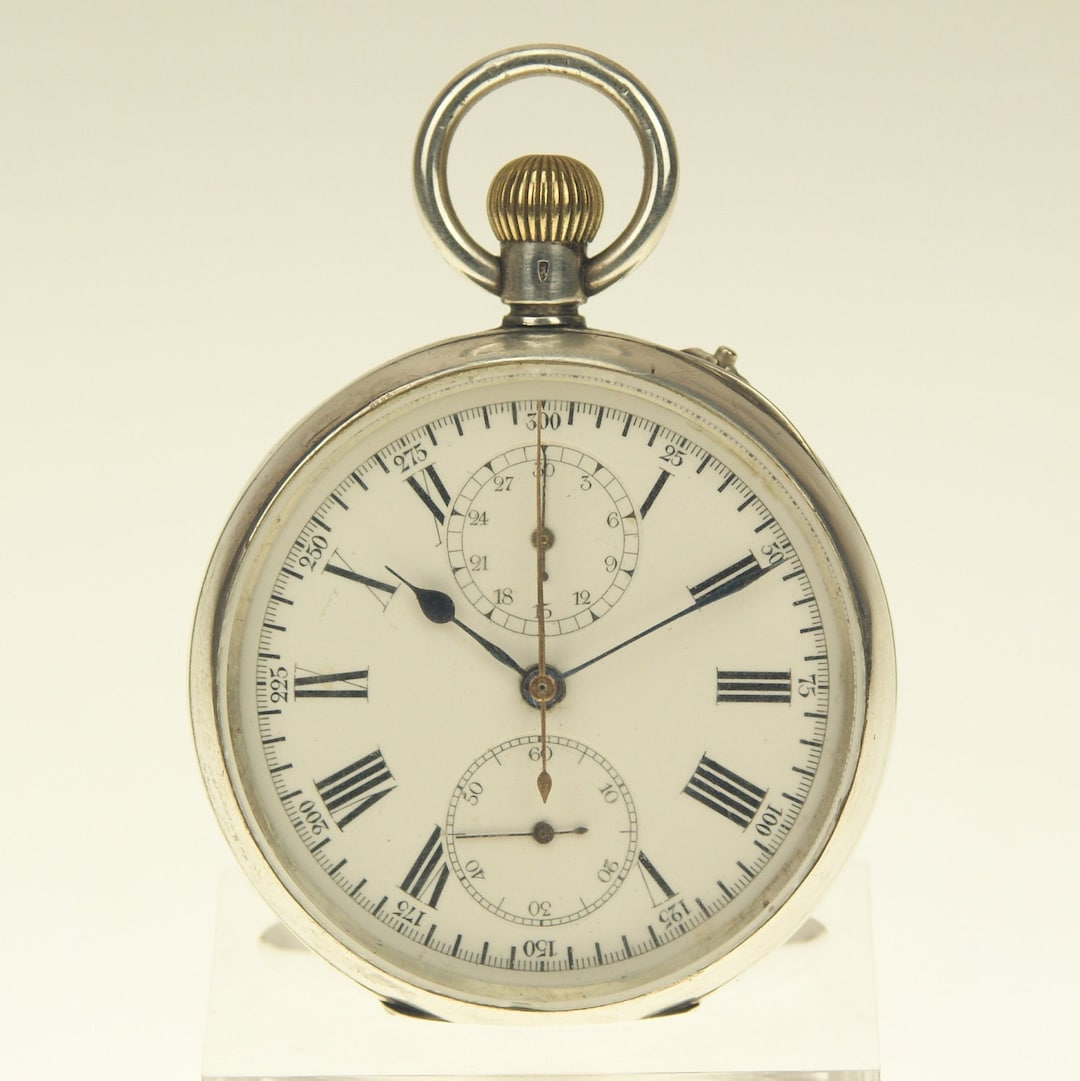 Working CHRONOGRAPH Pocket Watch SILVER Art Deko Antique Men's ...