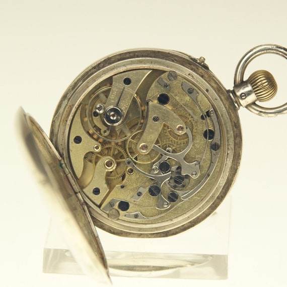 Working CHRONOGRAPH Pocket Watch SILVER Art Deko Anti… - Gem