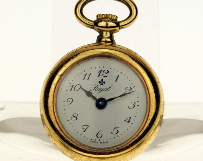 WORKING Vintage ROYAL Pocket Watch Gold Pl. Swiss Ladies Mechanical No ...