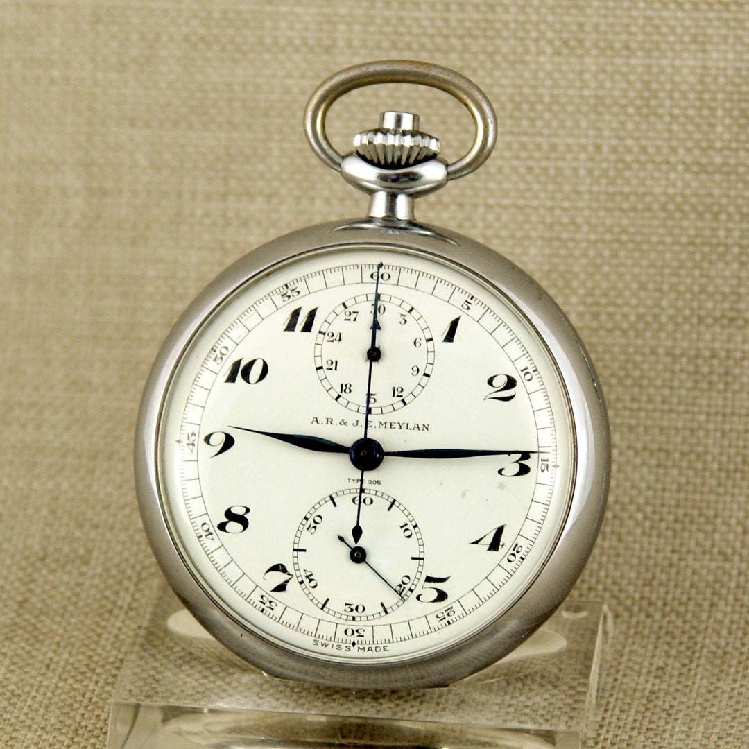 Working CHRONOGRAPH MEYLAN Pocket Watch Art Deko Antique Men's No Fusee ...