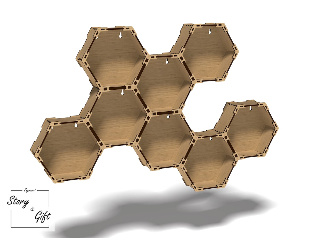 Hexagonal Shelf Hexagonal Rack Support Organizer DXF, SVG, CDR Laser ...