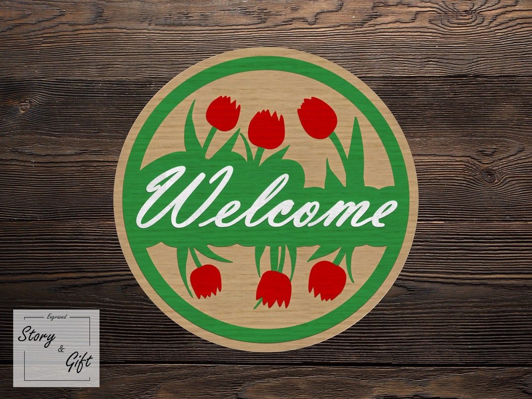 Spring Tulip Welcome Sign, Door Decor - Laser Cut Files (digital ...