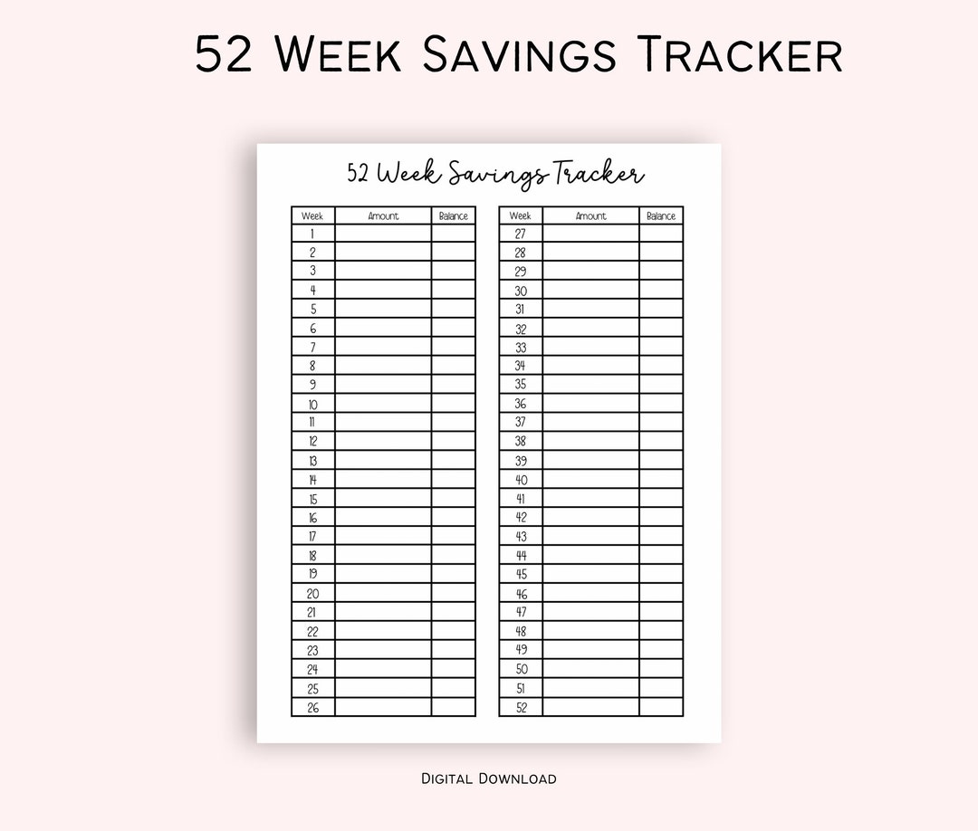 52 Week Savings Tracker, Financial Planner, Money Savings Goal, Print ...
