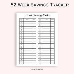 52 Week Savings Tracker, Financial Planner, Money Savings Goal, Print ...