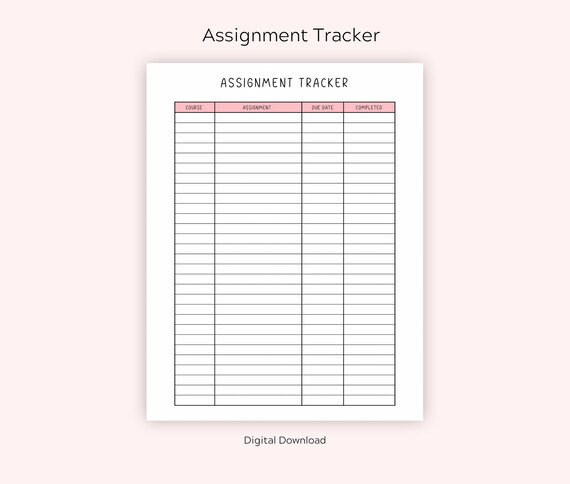 Assignment Tracker Homework Tracker Homework Planner - Etsy