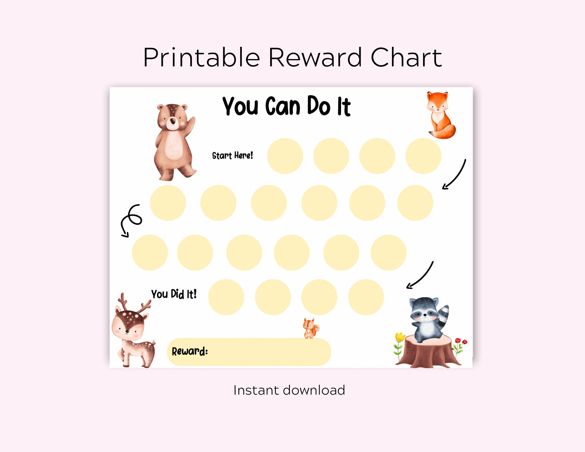 Woodland Animals Printable Reward Chart, Potty Training Chart, Girls ...