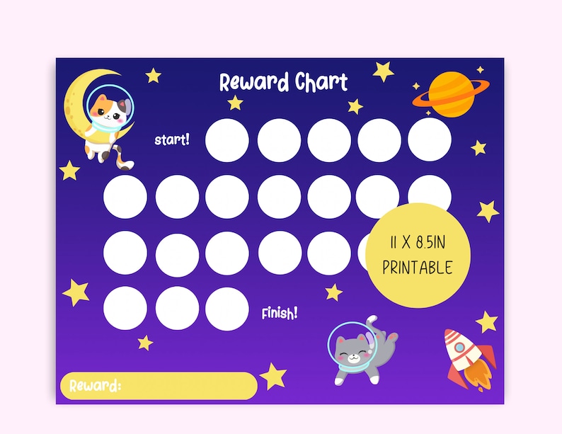 Printable Outer Space Cat Reward Chart, Instant Download Reward Chart ...