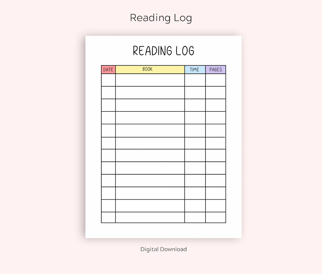 Printable Reading Log for Kids, Kids Reading Chart, Log Reading Chart ...