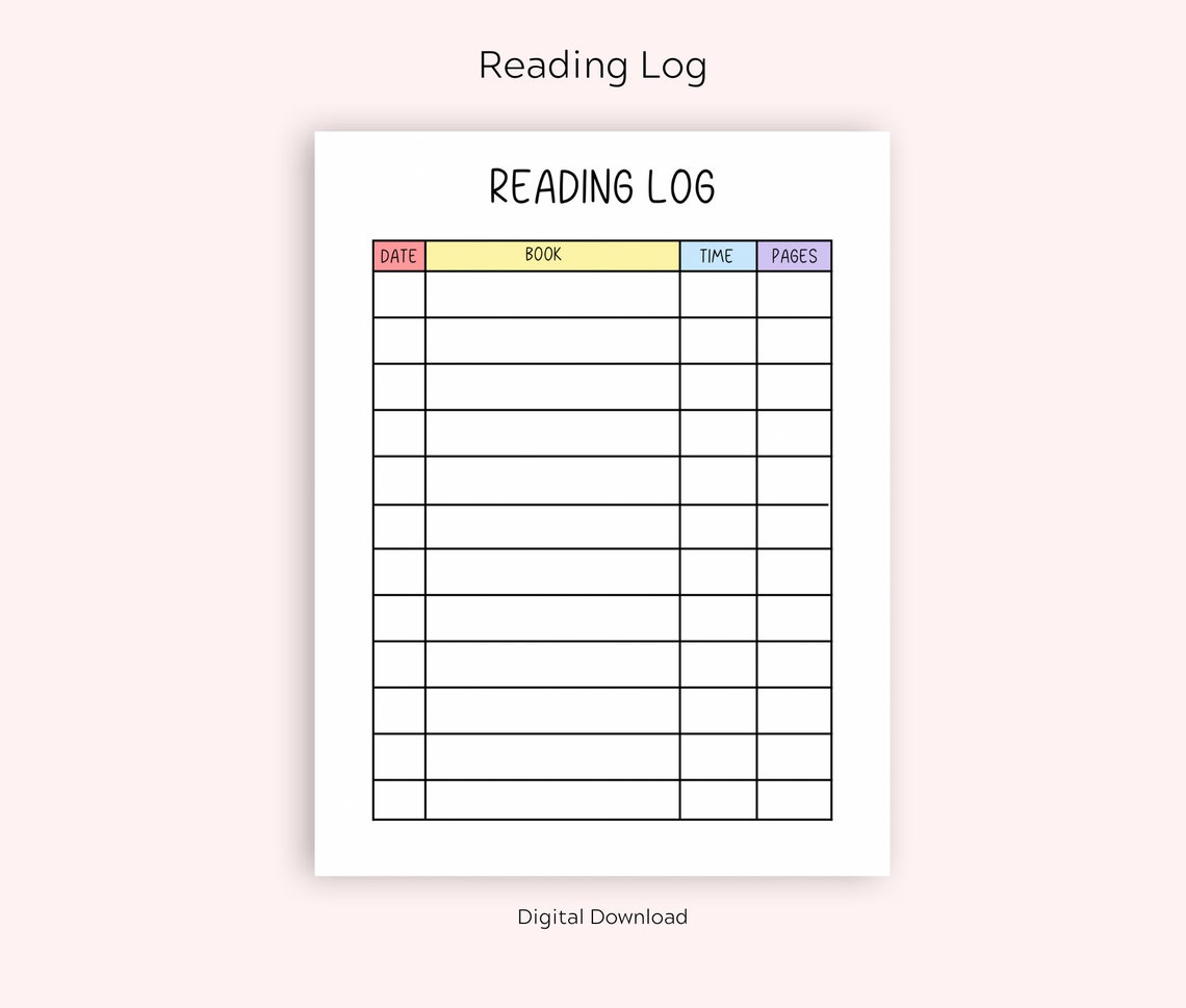 Printable Reading Log for Kids, Kids Reading Chart, Log Reading Chart ...