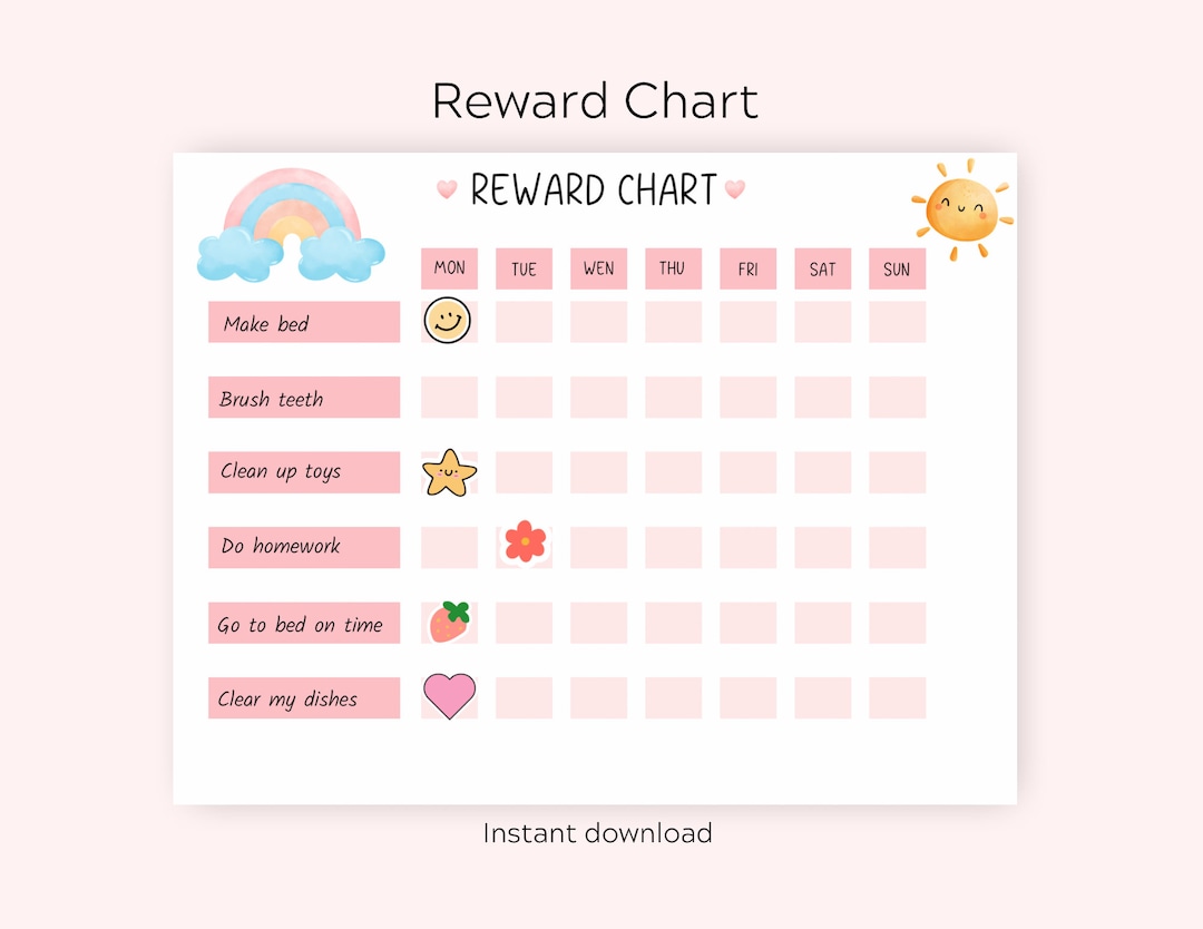 Printable Rainbow Reward Chart, Kids Chore Chart, Behavior Chart ...