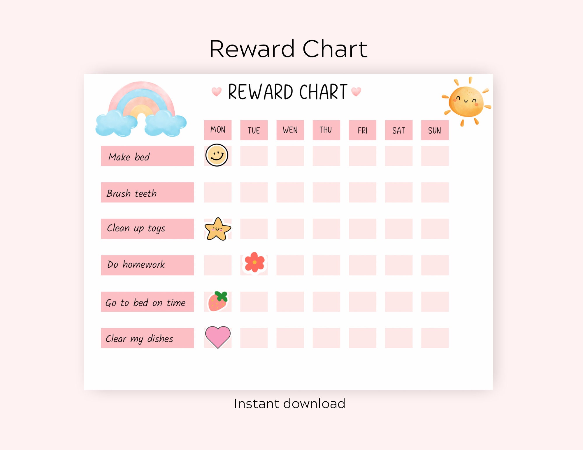 Printable Rainbow Reward Chart, Kids Chore Chart, Behavior Chart ...