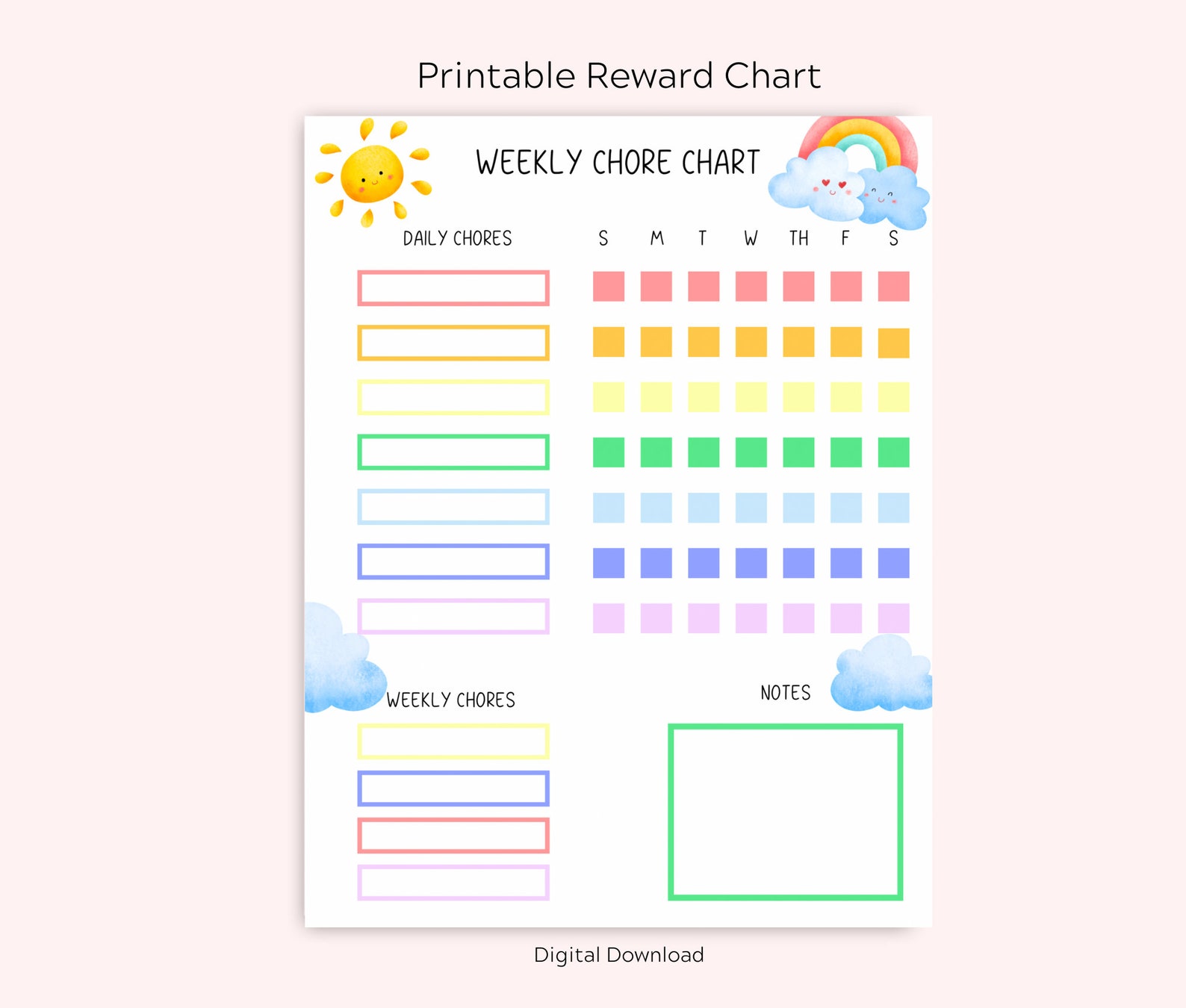 Weekly Chore Chart, Chore Chart for Kids Printable, Visual Chore Chart ...
