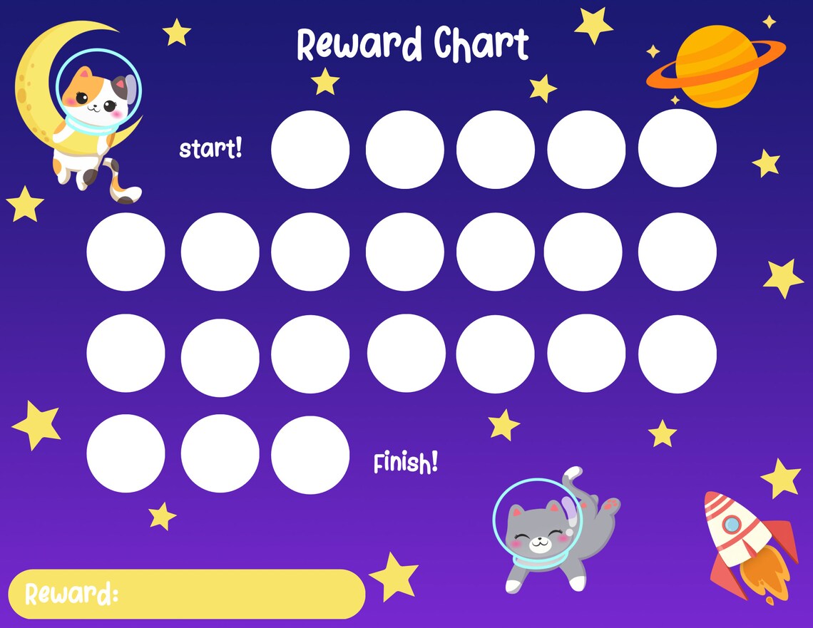 Printable Outer Space Cat Reward Chart, Instant Download Reward Chart ...