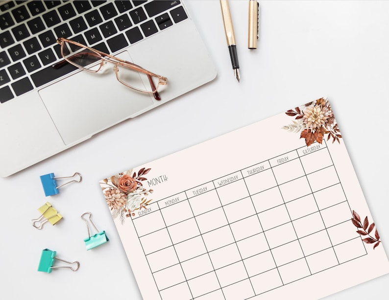 Printable Autumn Calendar, Blank Monthly Calendar, Cute Monthly ...