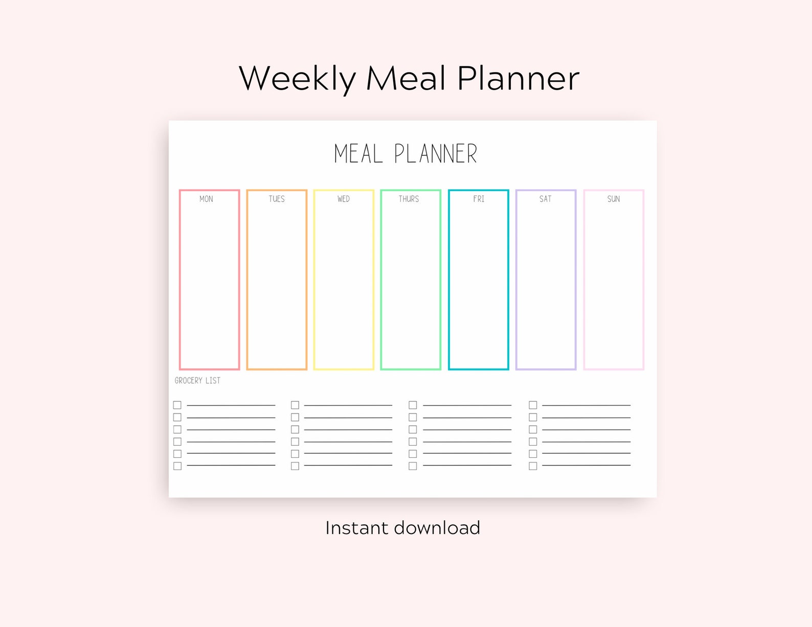 Weekly Meal Planner Printable, Grocery List, Meal Tracker, Weekly ...