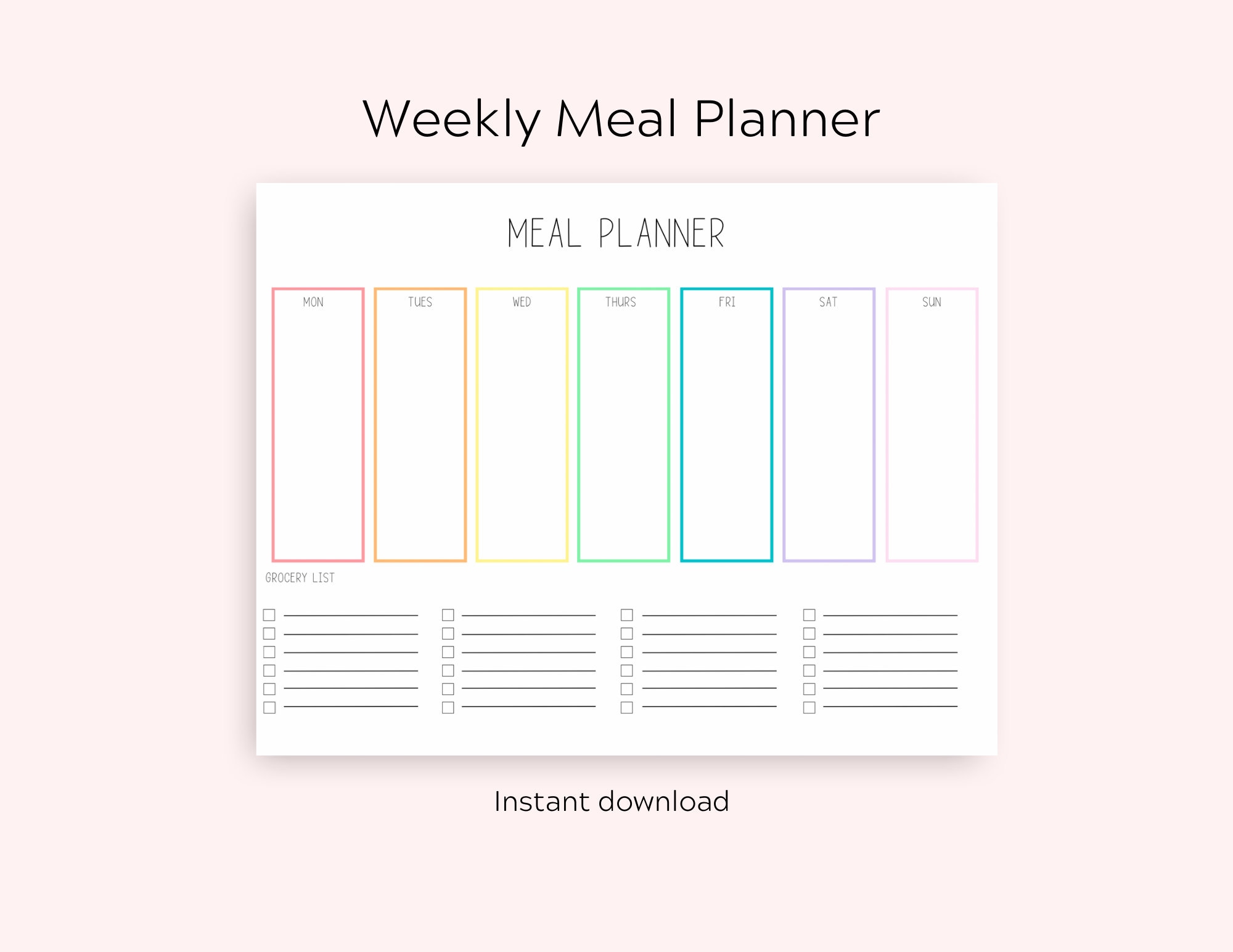 Weekly Meal Planner Printable, Grocery List, Meal Tracker, Weekly ...
