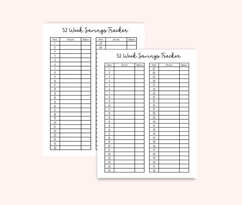 52 Week Savings Tracker, Financial Planner, Money Savings Goal, Print ...