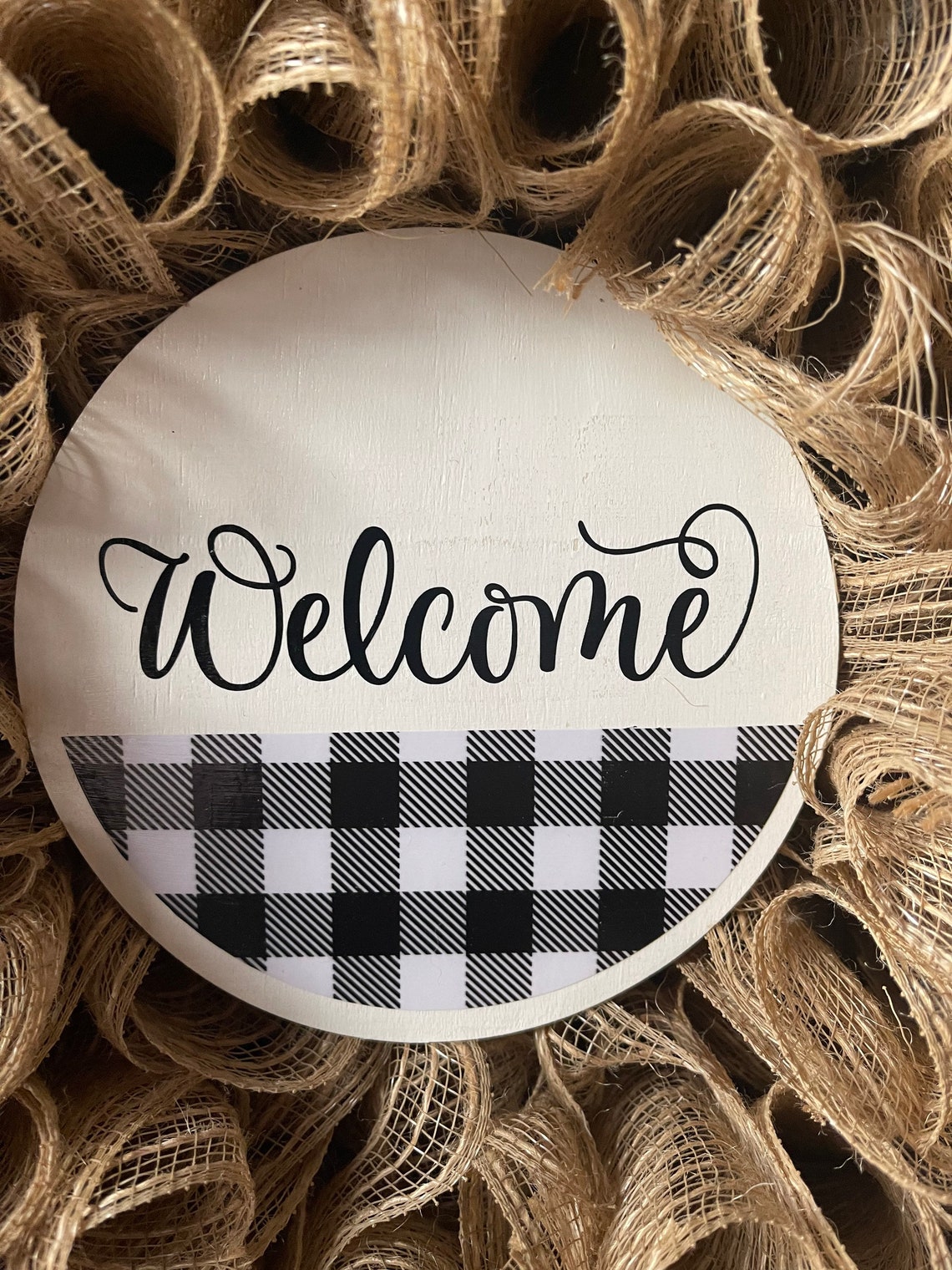 Welcome Wreath, Black and White Plaid, Welcome Sign, Welcome Decor ...