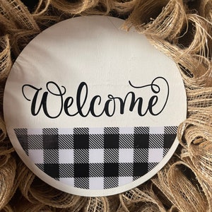 Welcome Wreath, Black and White Plaid, Welcome Sign, Welcome Decor ...