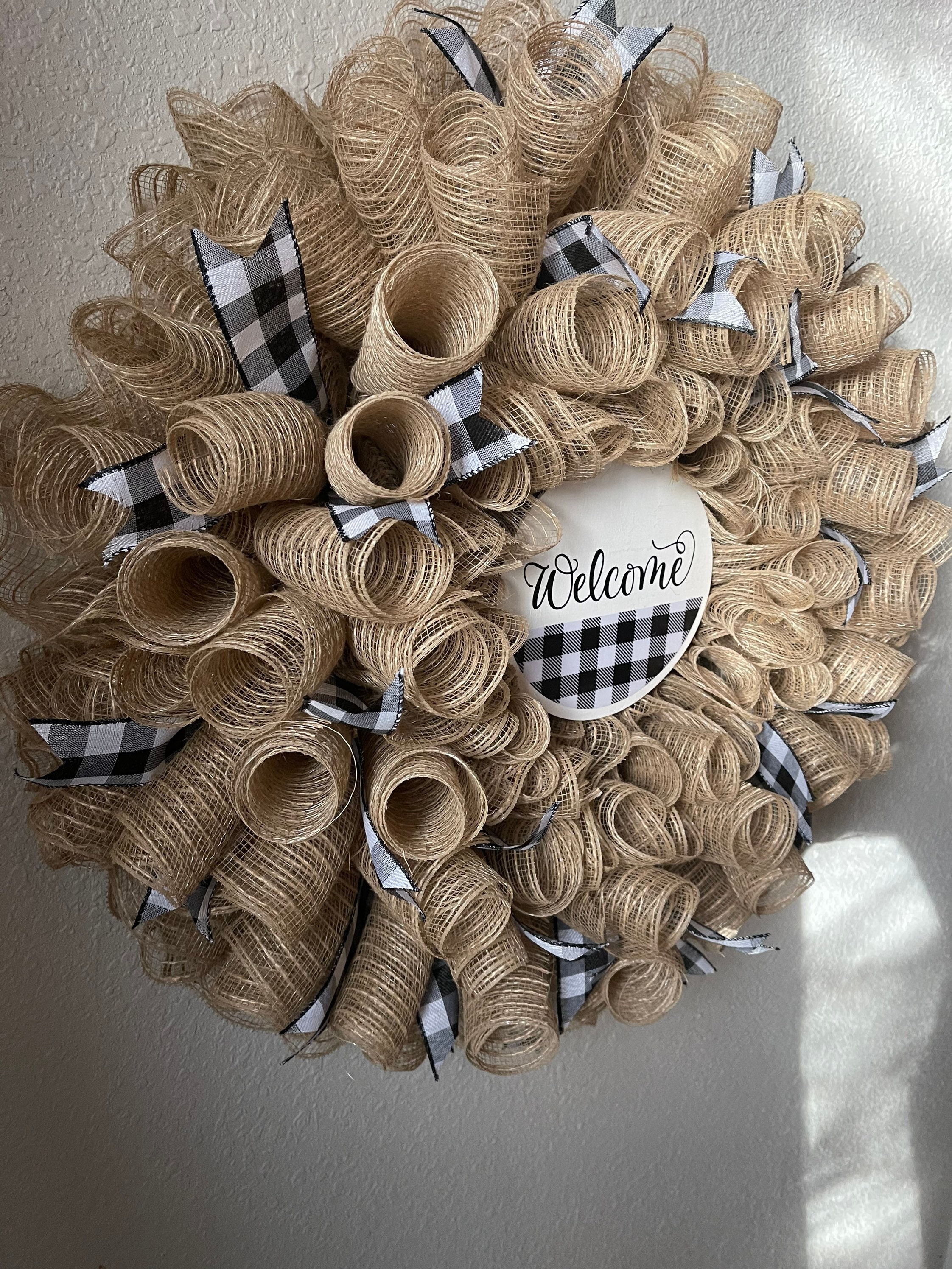 Welcome Wreath, Black and White Plaid, Welcome Sign, Welcome Decor ...