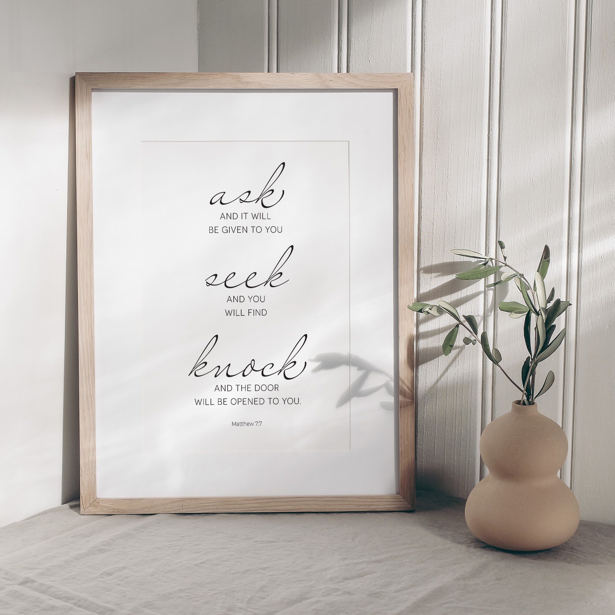 Matthew 7:7 Ask Seek Knock Bible Verse Wall Art, Bible Quote Poster ...